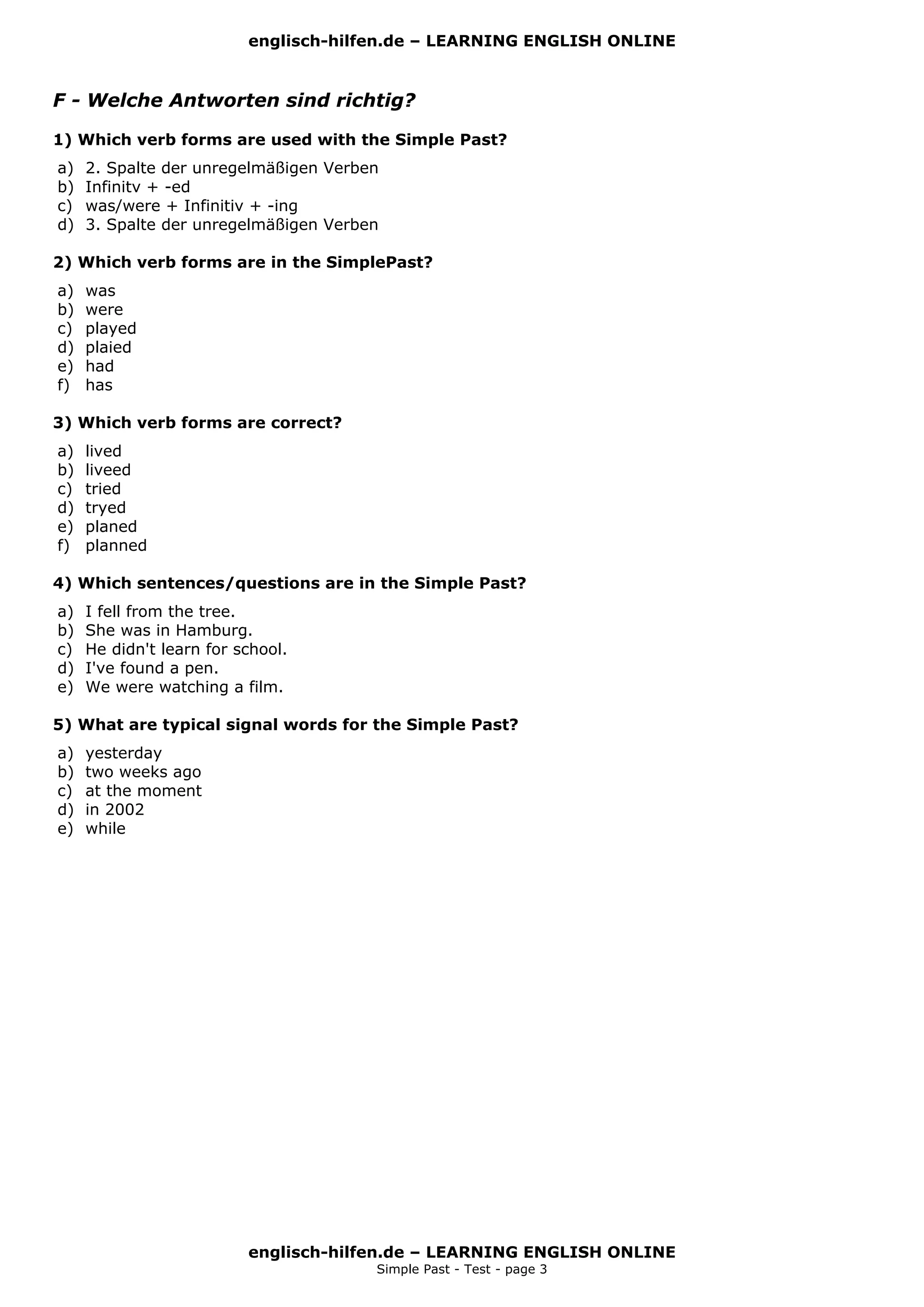 Test simple past | PDF