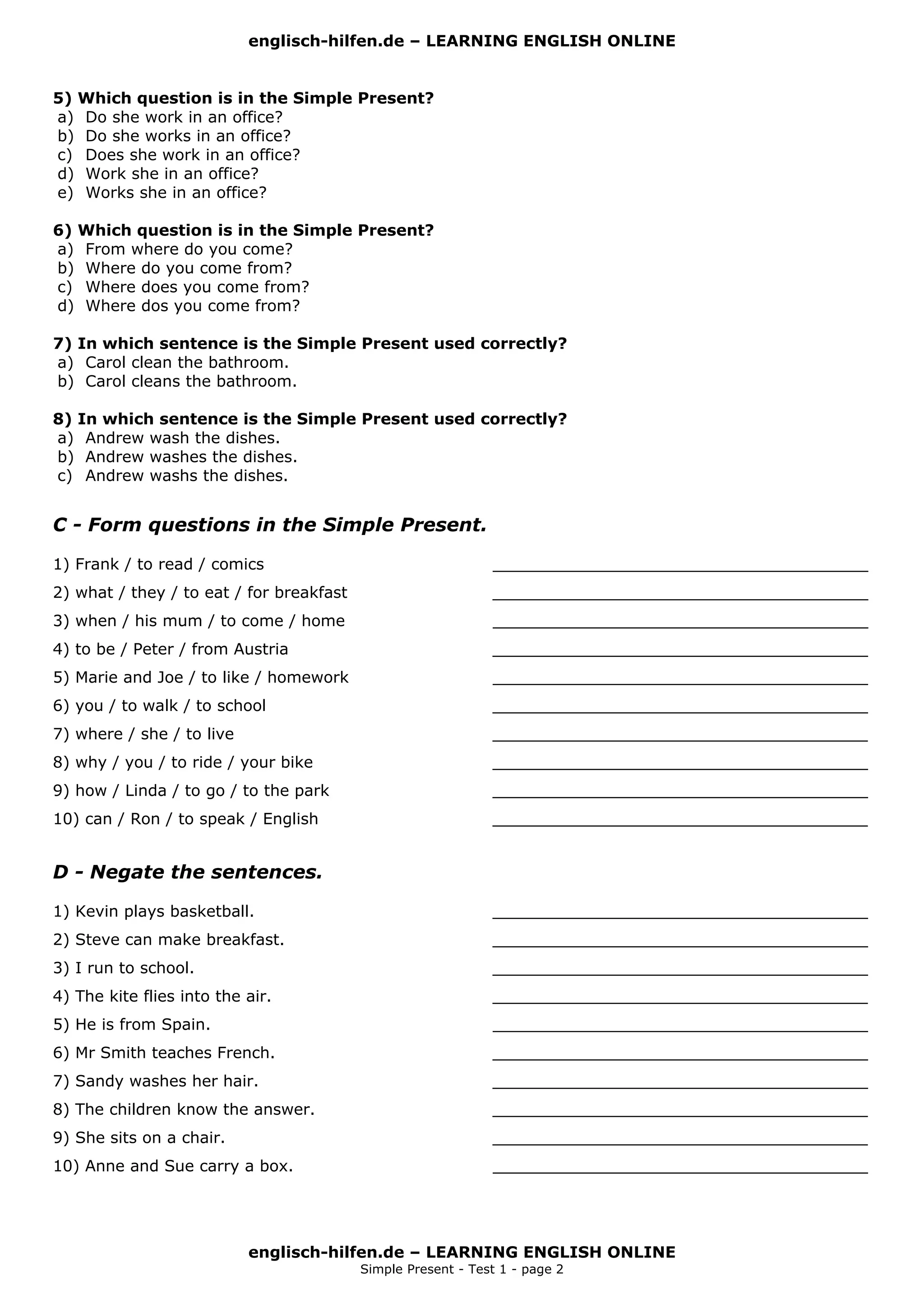Test simple present | PDF