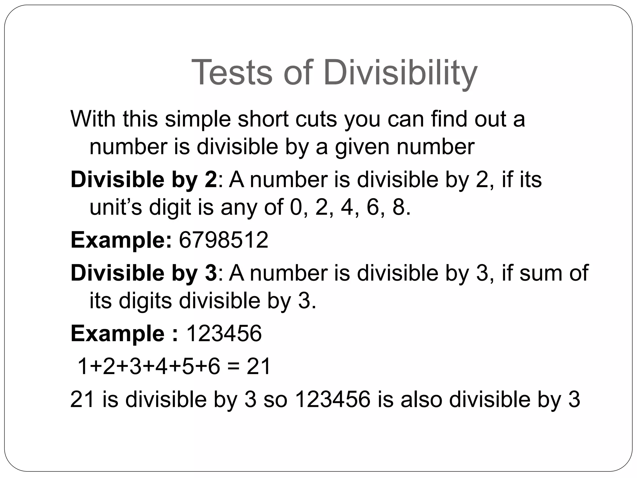 Tests of divisibility | PPTX