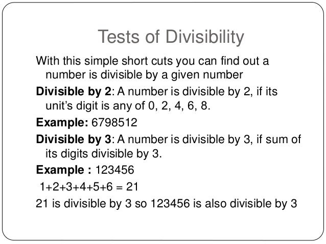Tests of divisibility