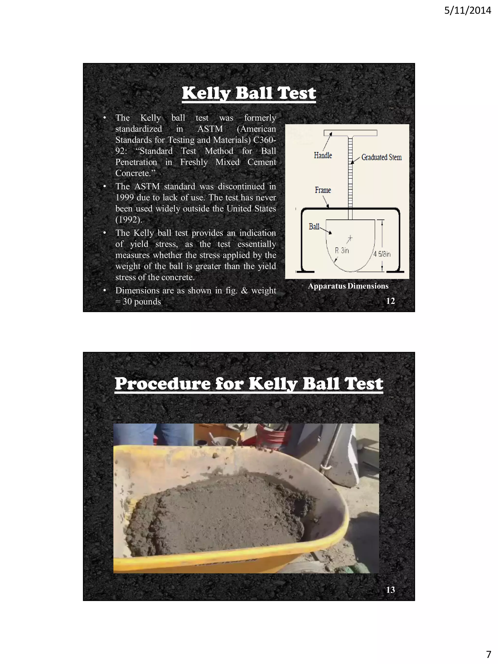 Tests on fresh concrete SLUMP TEST VEE BEE TEST COMPACTION FACTOR TEST ...