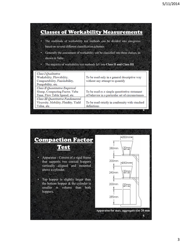 Tests on fresh concrete SLUMP TEST VEE BEE TEST COMPACTION FACTOR TEST ...