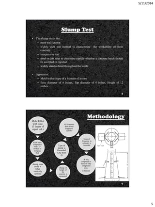 Tests on fresh concrete SLUMP TEST VEE BEE TEST COMPACTION FACTOR TEST ...