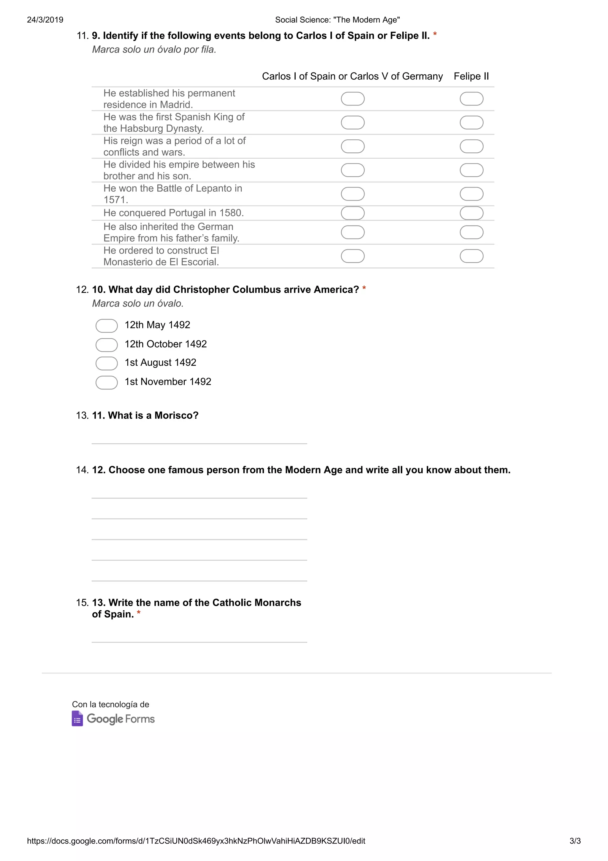 Test spain in the 15th and 16th century the modern age | PDF