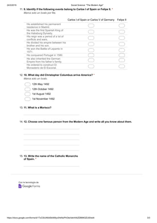 Test spain in the 15th and 16th century the modern age | PDF