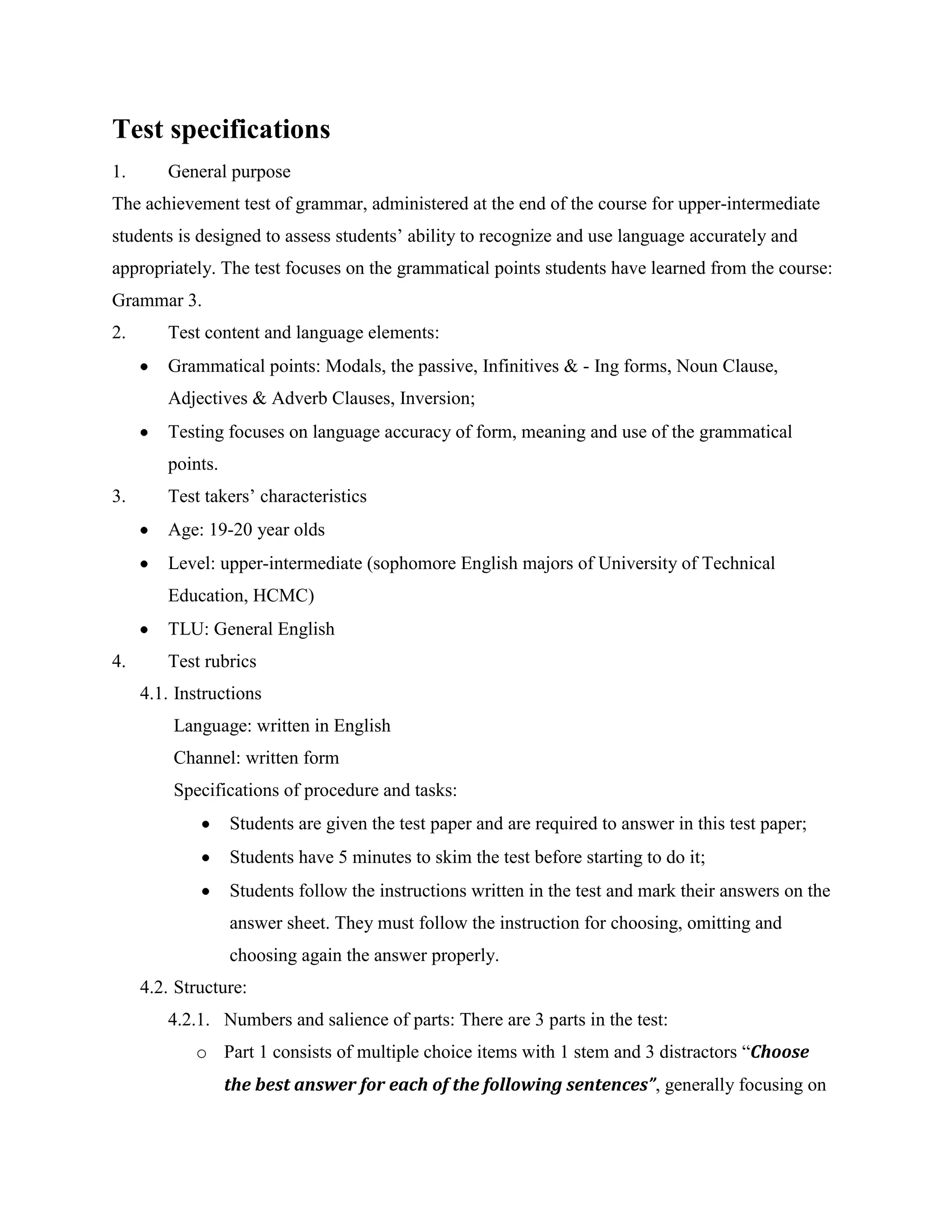 Test specifications | DOCX