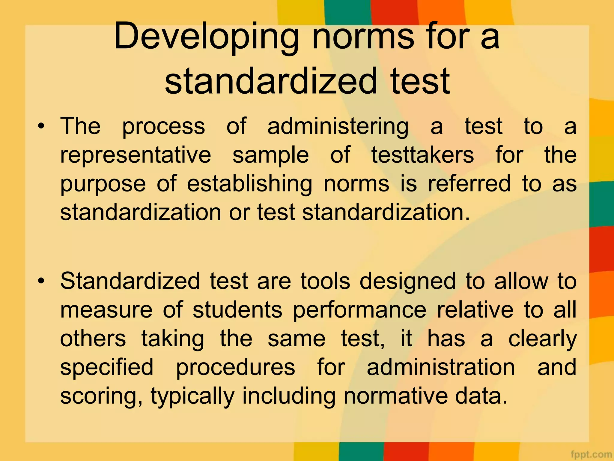 Test standardization and norming | PDF