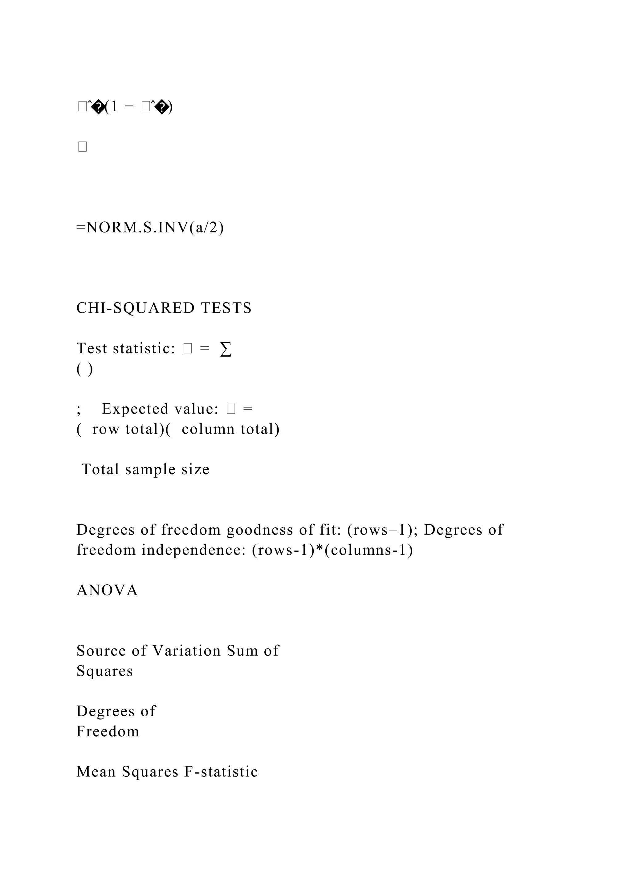 Test Statistic Excel functions Confidence Interval formula .docx