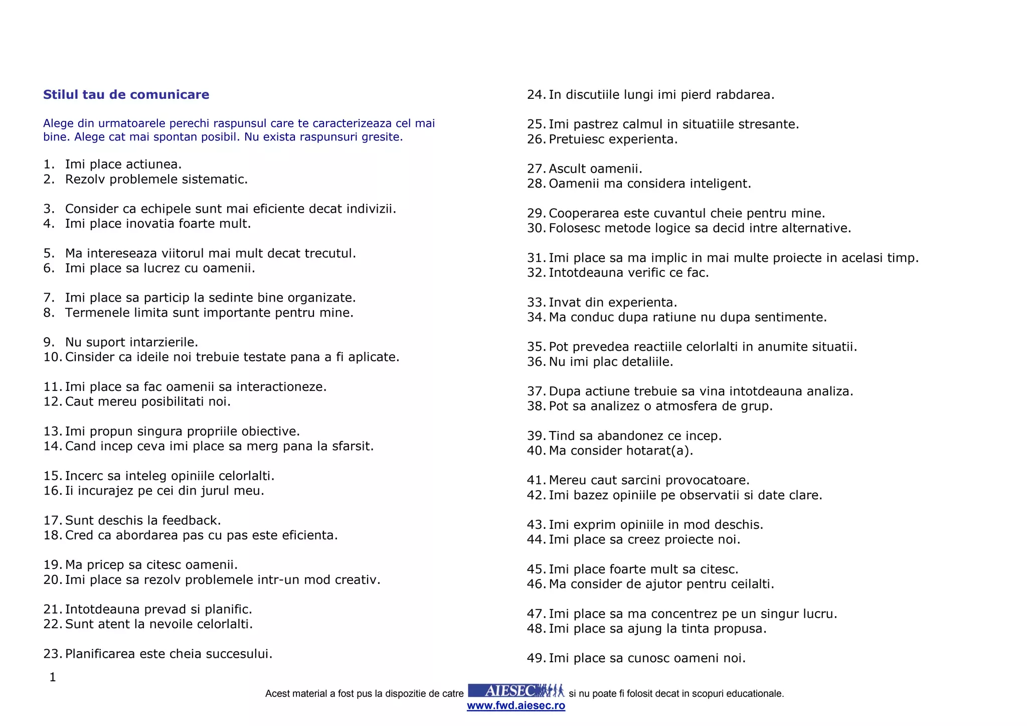 Test stil de comunicare | PDF