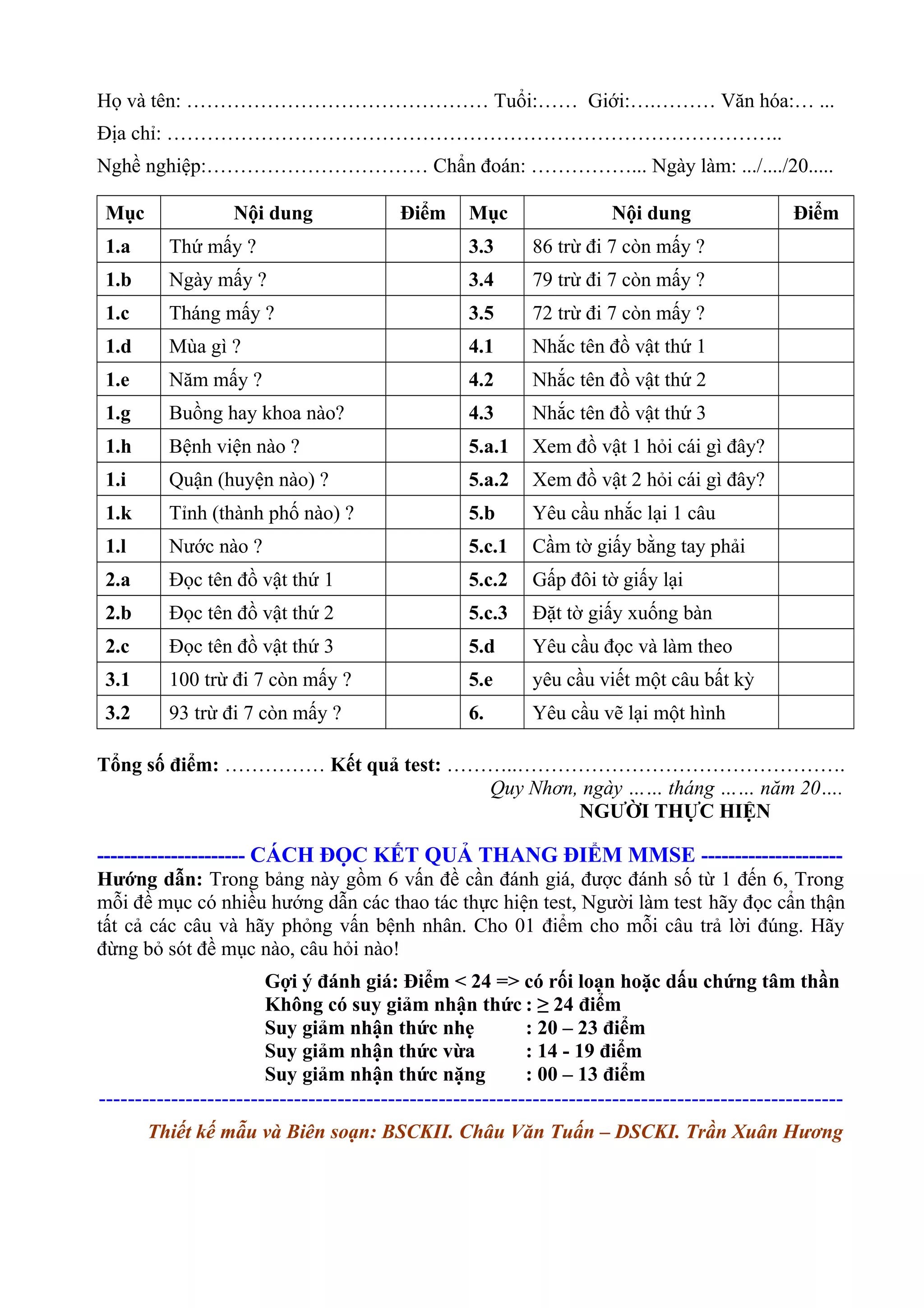 Test tam than toi thieu (mmse) | DOC