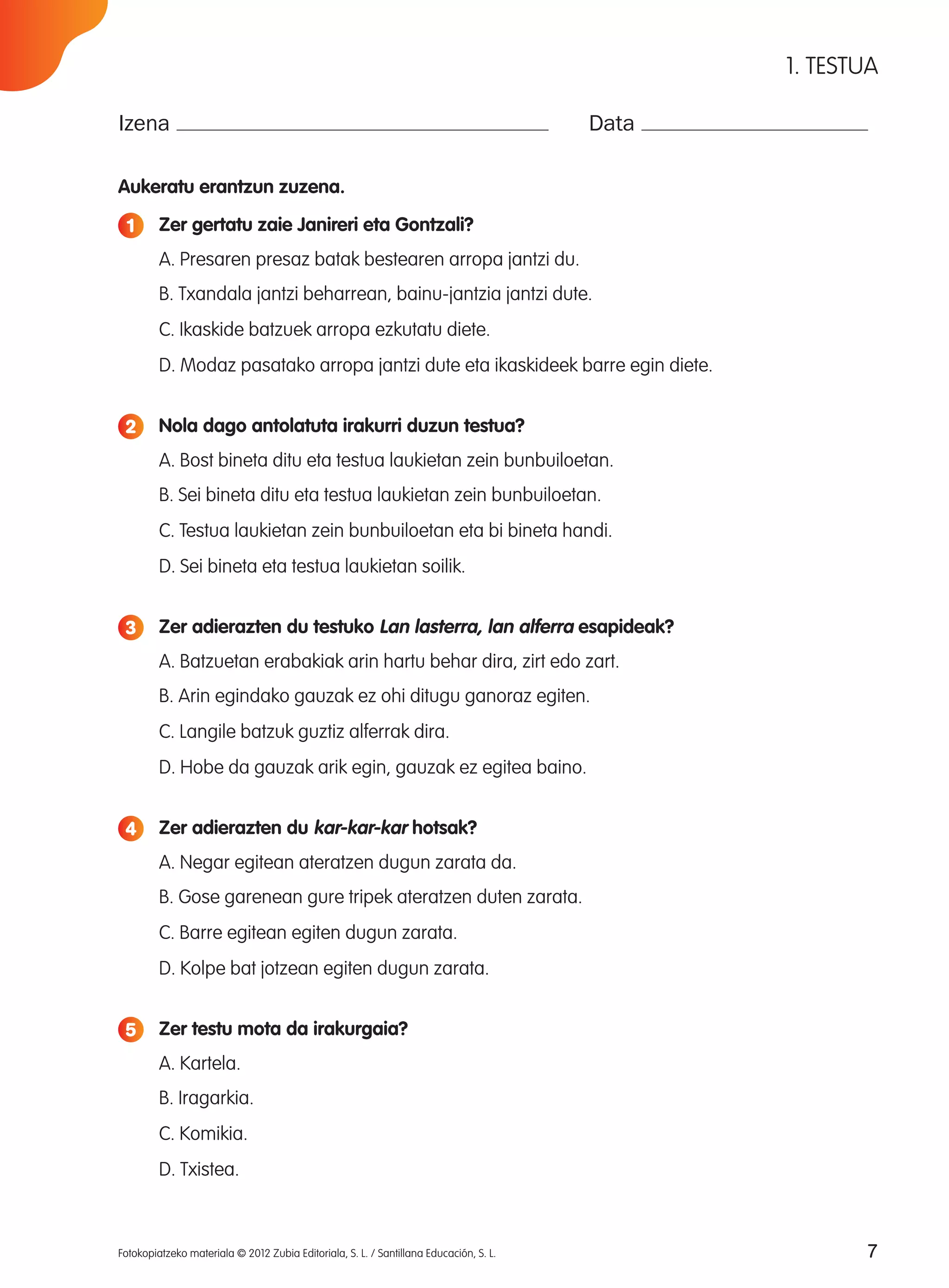 Testu mota desberdinak lantzeko fitxak euskara | PDF