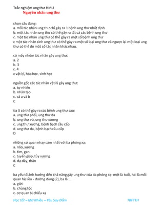 Trắc Nghiệm Ung Thư Y Hà Nội - Test Ung Thư HMU YHN - Ung Thu Trac ...