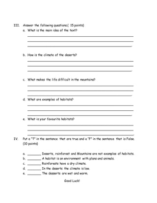 Test unit 3 world (Reading) Lea Ocampo | DOCX