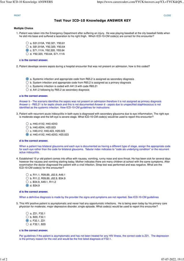Test Your ICD-10 Knowledge ANSWERS.pdf Test Your ICD-10 Knowledge ANSWERS.pdf