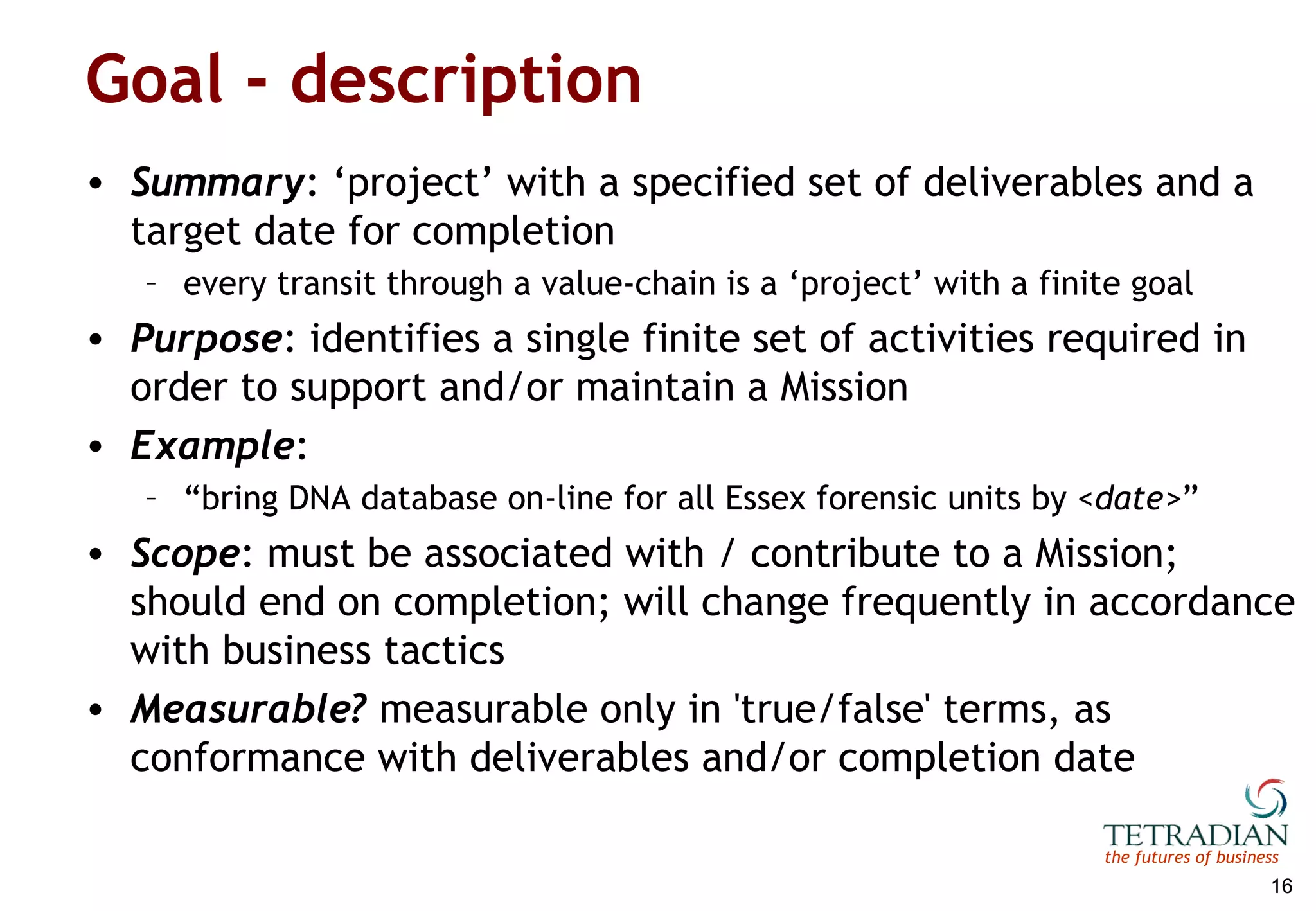 Vision, Role, Mission, Goal: a framework for business motivation | PPT