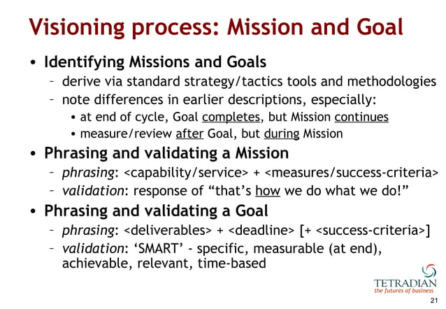 Vision, Role, Mission, Goal: a framework for business motivation | PPT