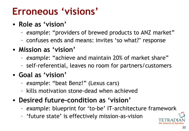 Vision, Role, Mission, Goal: a framework for business motivation | PPT