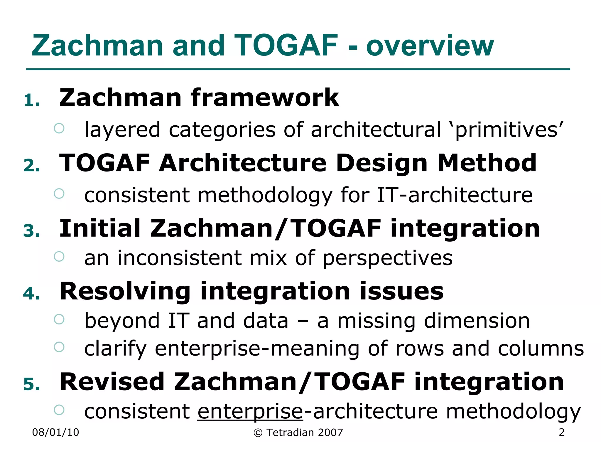 Integrating Zachman and TOGAF-ADM | PPT