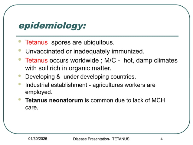 tetanus clinical features investigation treatment | PPTX