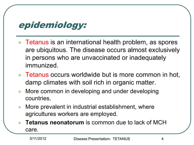 Tetanus | PPTX | Infectious Diseases | Diseases and Conditions