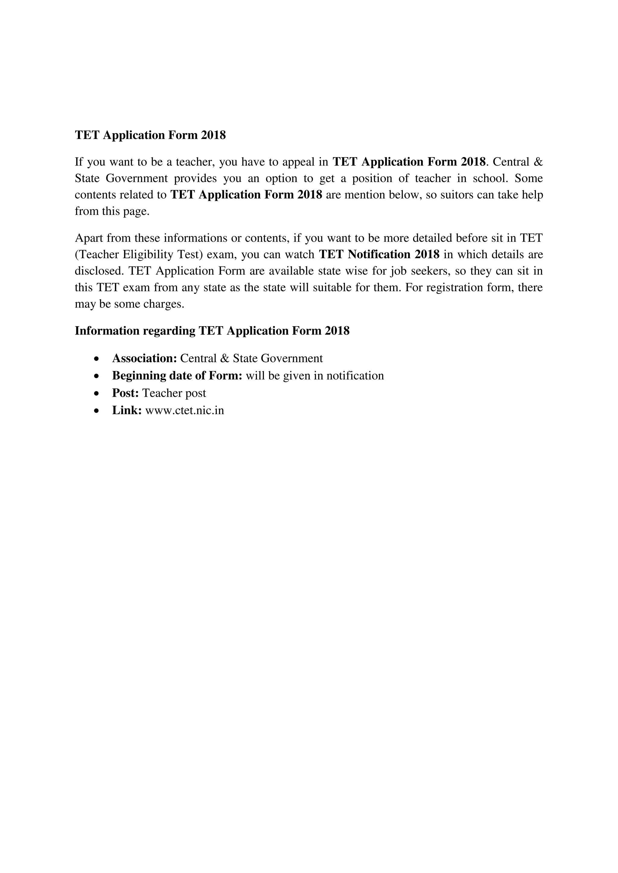 TET Application Form 2018 | PDF