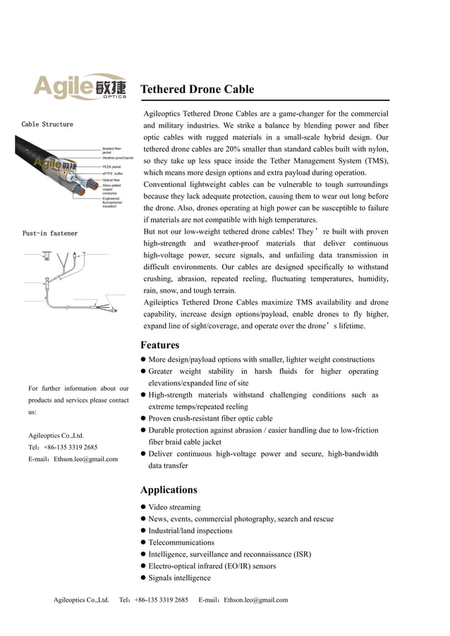 Tethered drone cable, UAV Cable | PDF