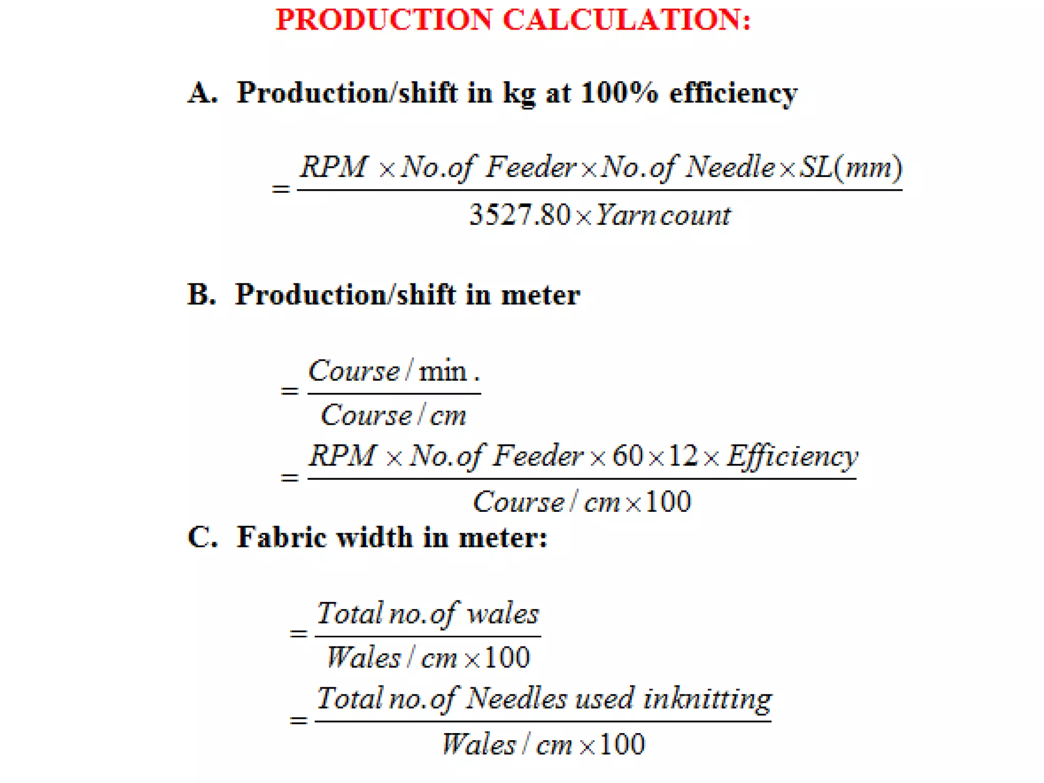 Textile Calculations and Equations | PPTX