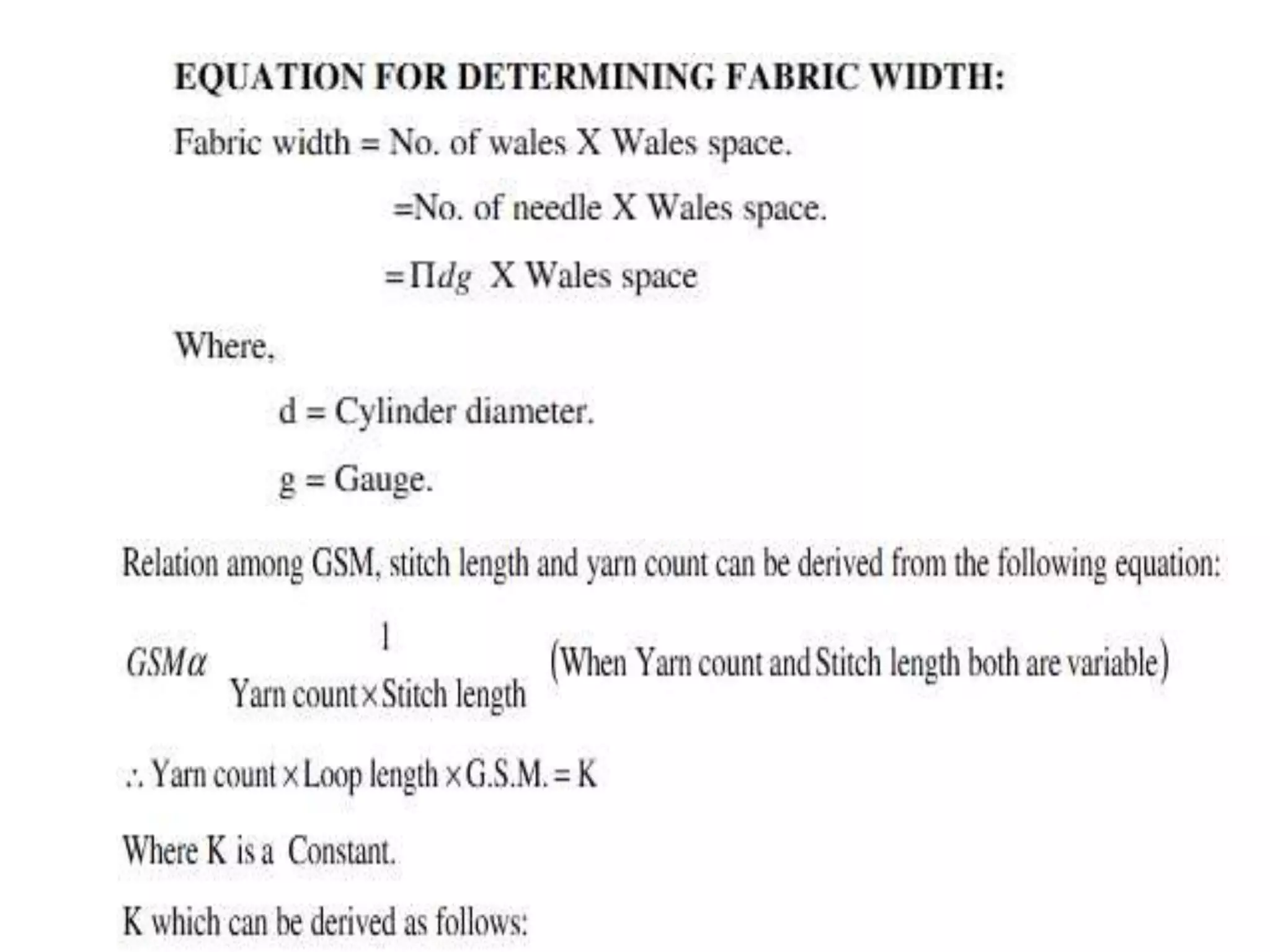 Textile Calculations and Equations | PPTX