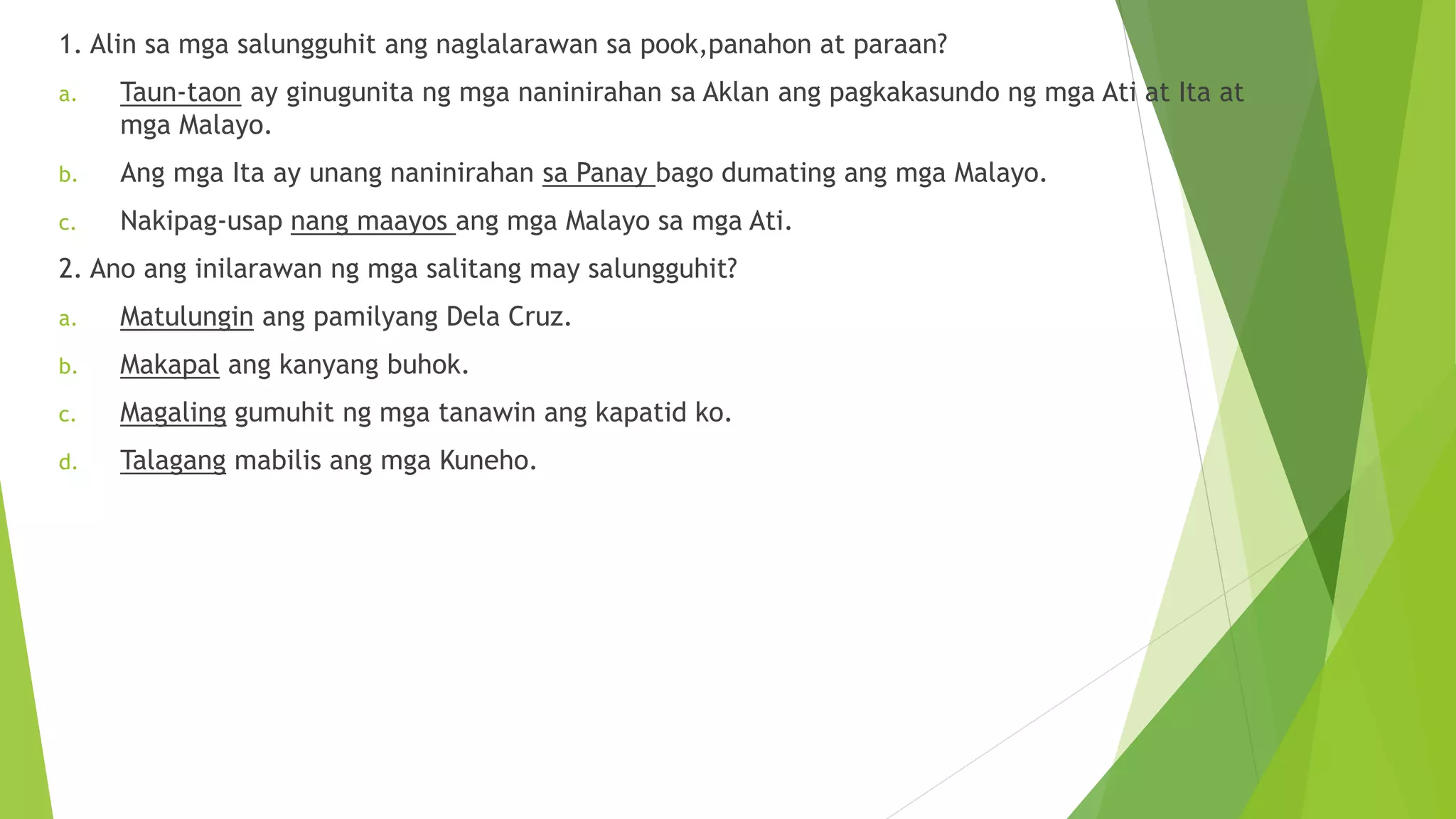 FILIPINO: PANG URI AT PANG ABAY | PPTX