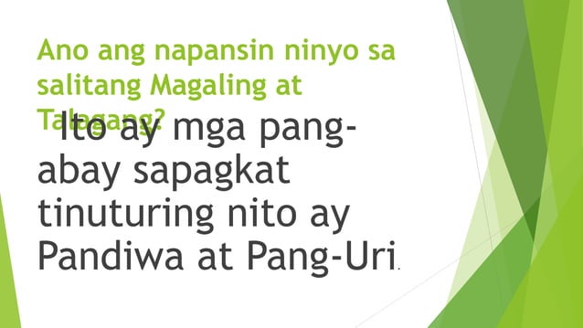 FILIPINO: PANG URI AT PANG ABAY | PPTX