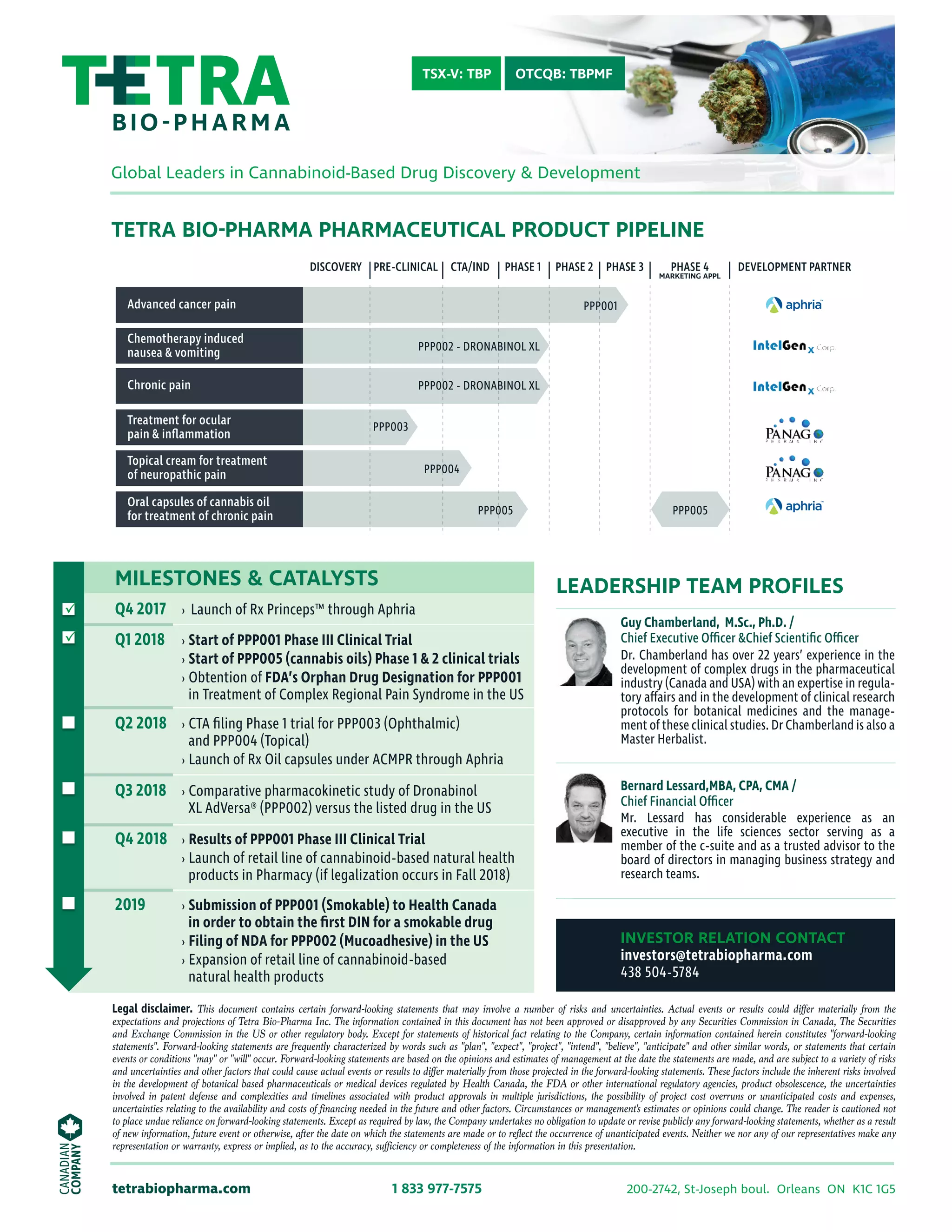 Tetra Bio Pharma 2 Page Fact Sheet- Q2 2018 | PDF