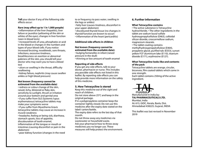 Tetracycline 250mg tablets pil taj pharmaceuticals | PPT
