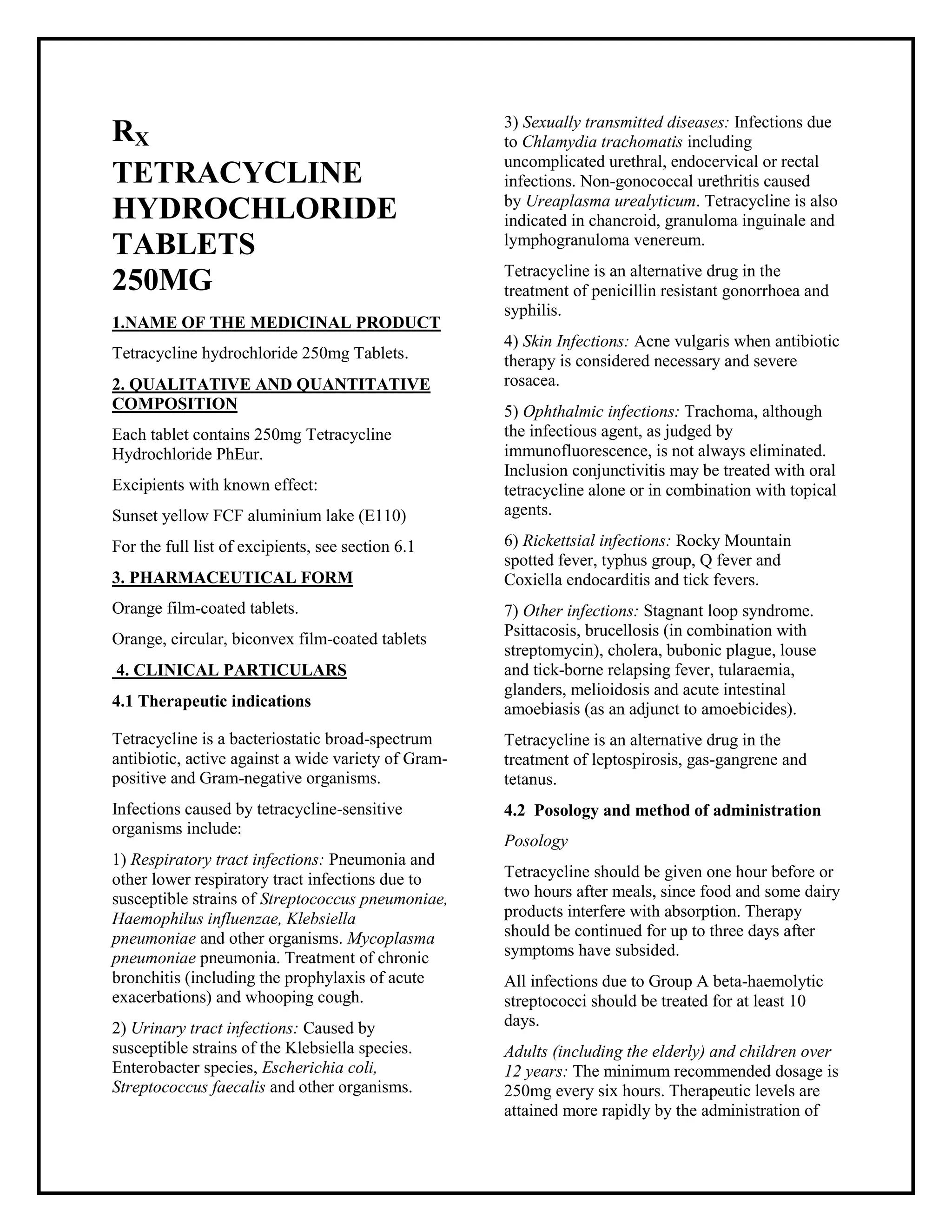 Tetracycline hydrochloride 250mg tablets smpc taj pharmaceuticals | PDF