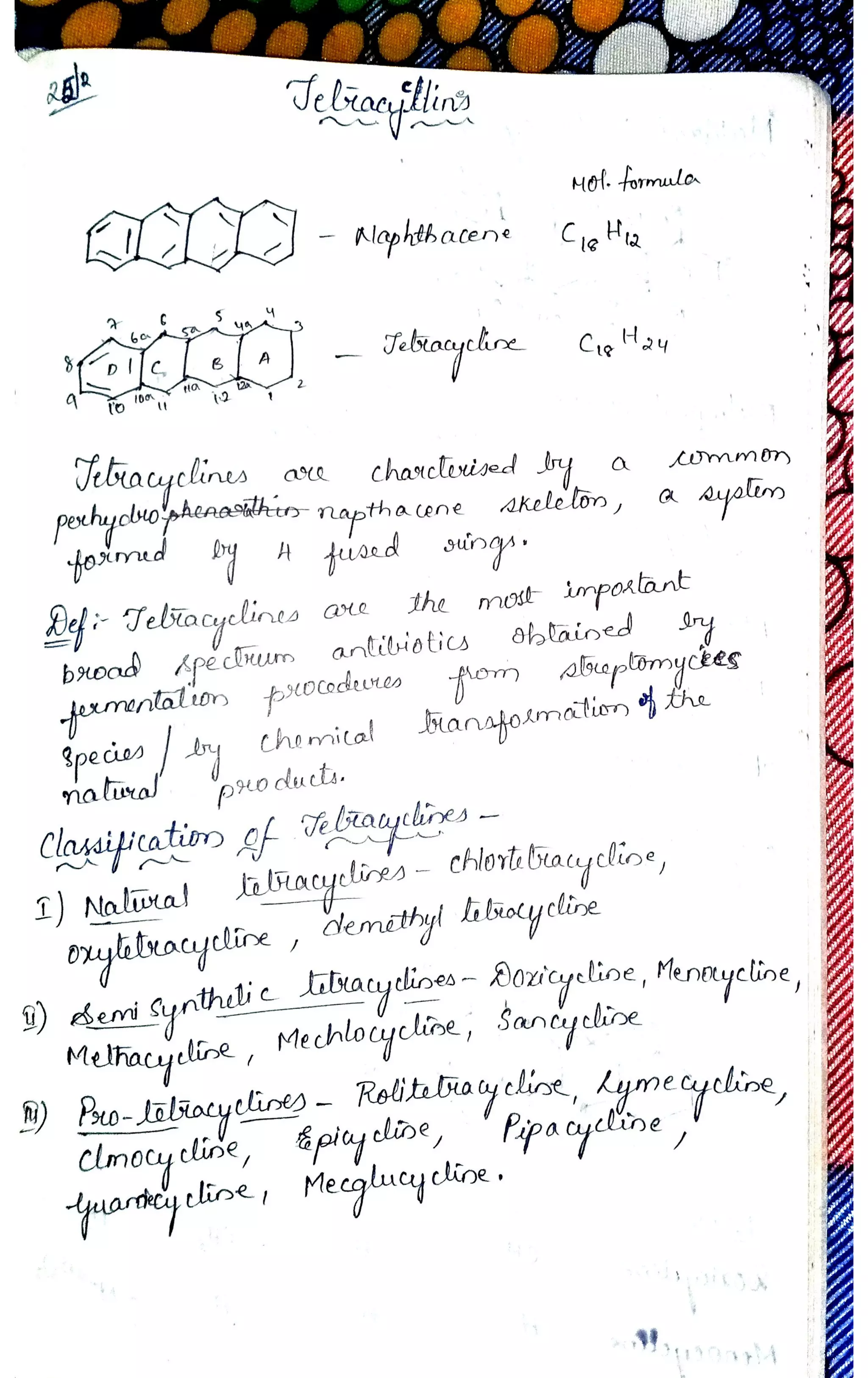 Medicinal Chemistry notes Tetracyclines with Structures & SAR | PDF