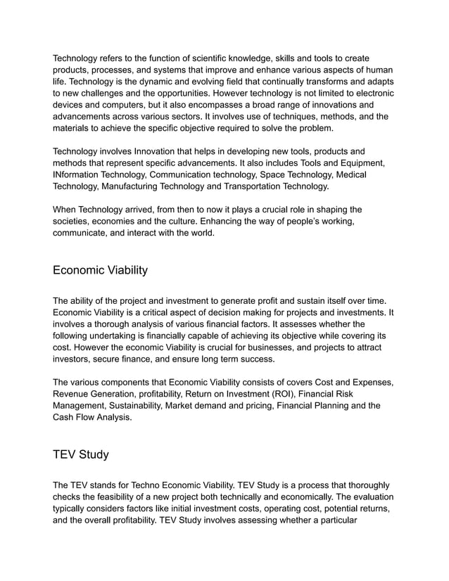 TEV Study (Techno Economic Viability) - A Guidance | PDF