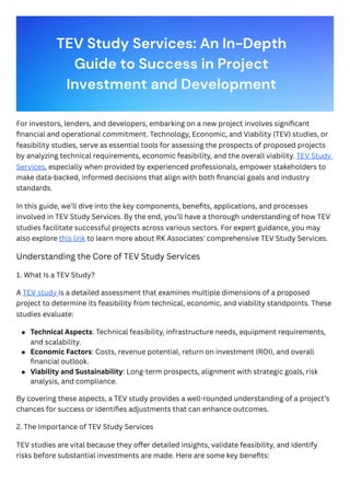 TEV Study Services An In-Depth Guide to Success in Project Investment ...