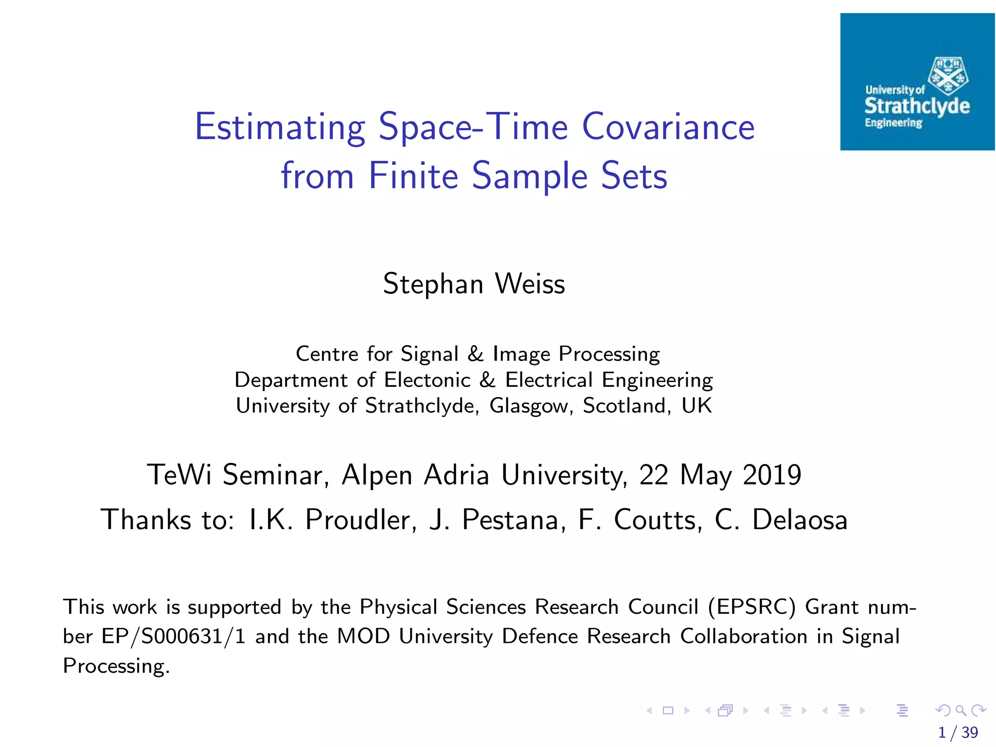 Estimating Space Time Covariance From Finite Sample Sets Pdf
