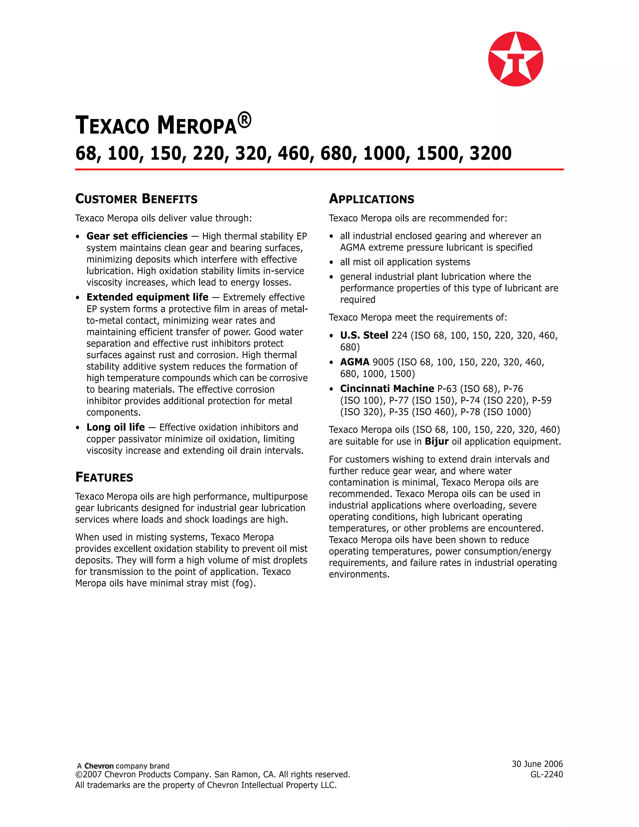 Olio per ingranaggi Texaco Meropa - Fornid | PDF