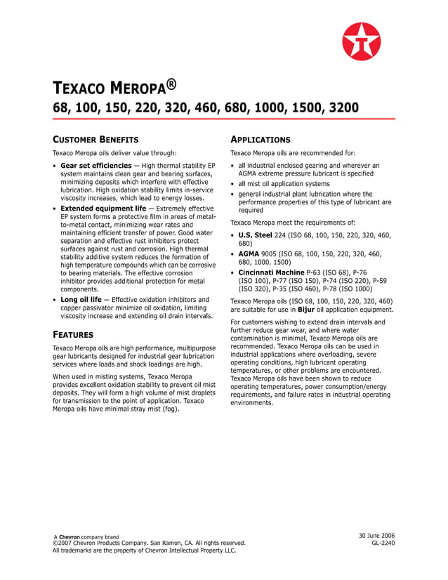 Olio per ingranaggi Texaco Meropa - Fornid | PDF | Physics | Science
