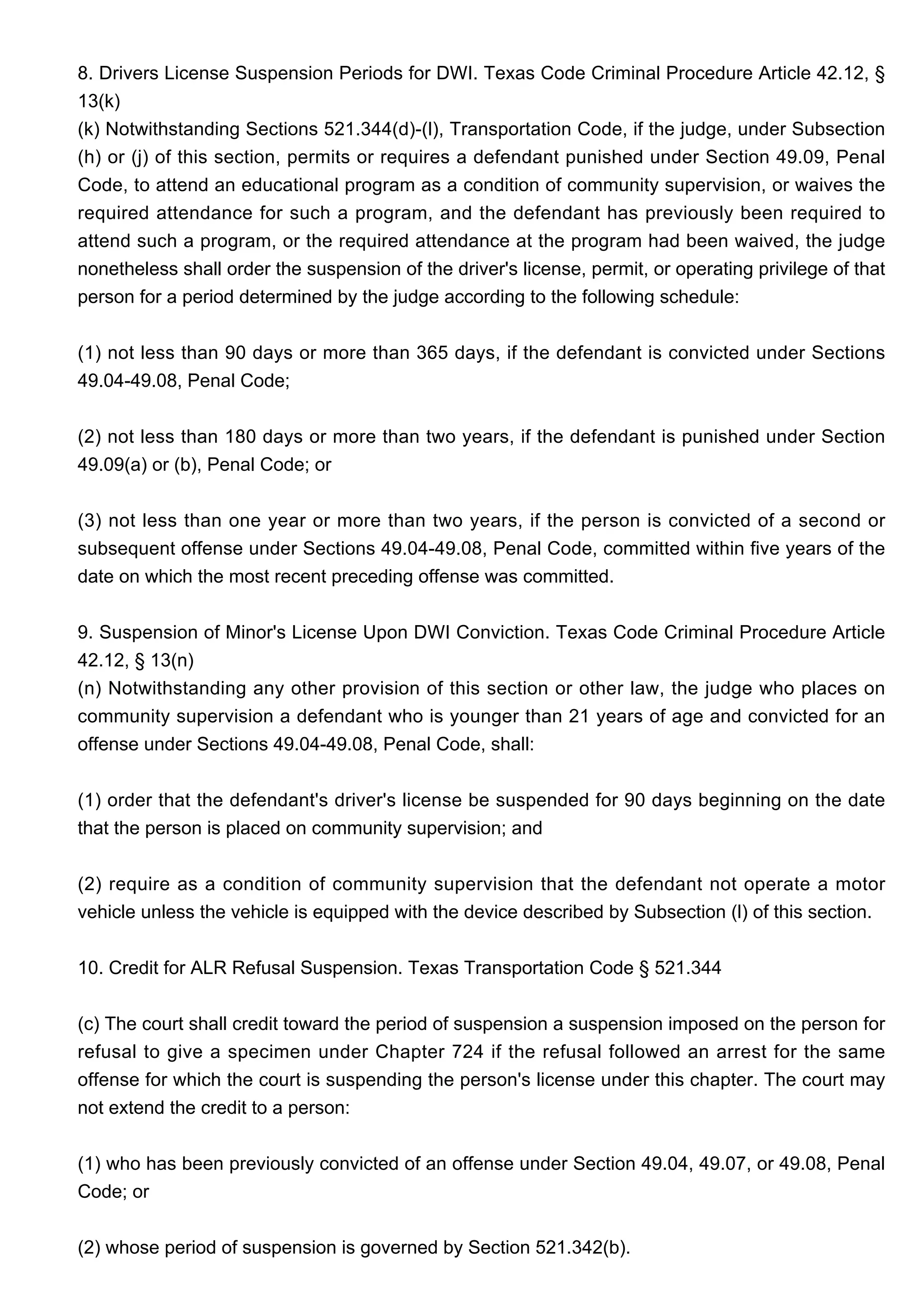 Texas Drivers License Suspension Periods, Texas DWI Statutes, Ignition ...