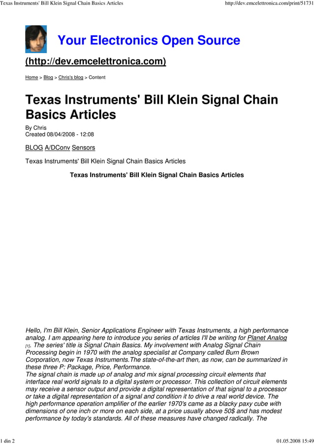 Texas Instruments Bill Klein Signal Chain Basics Articles | PDF