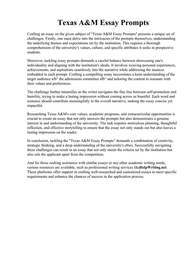 Texas AM Essay Prompts | PDF