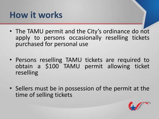 Texas A&M Game Ticket Ordinance | PPT