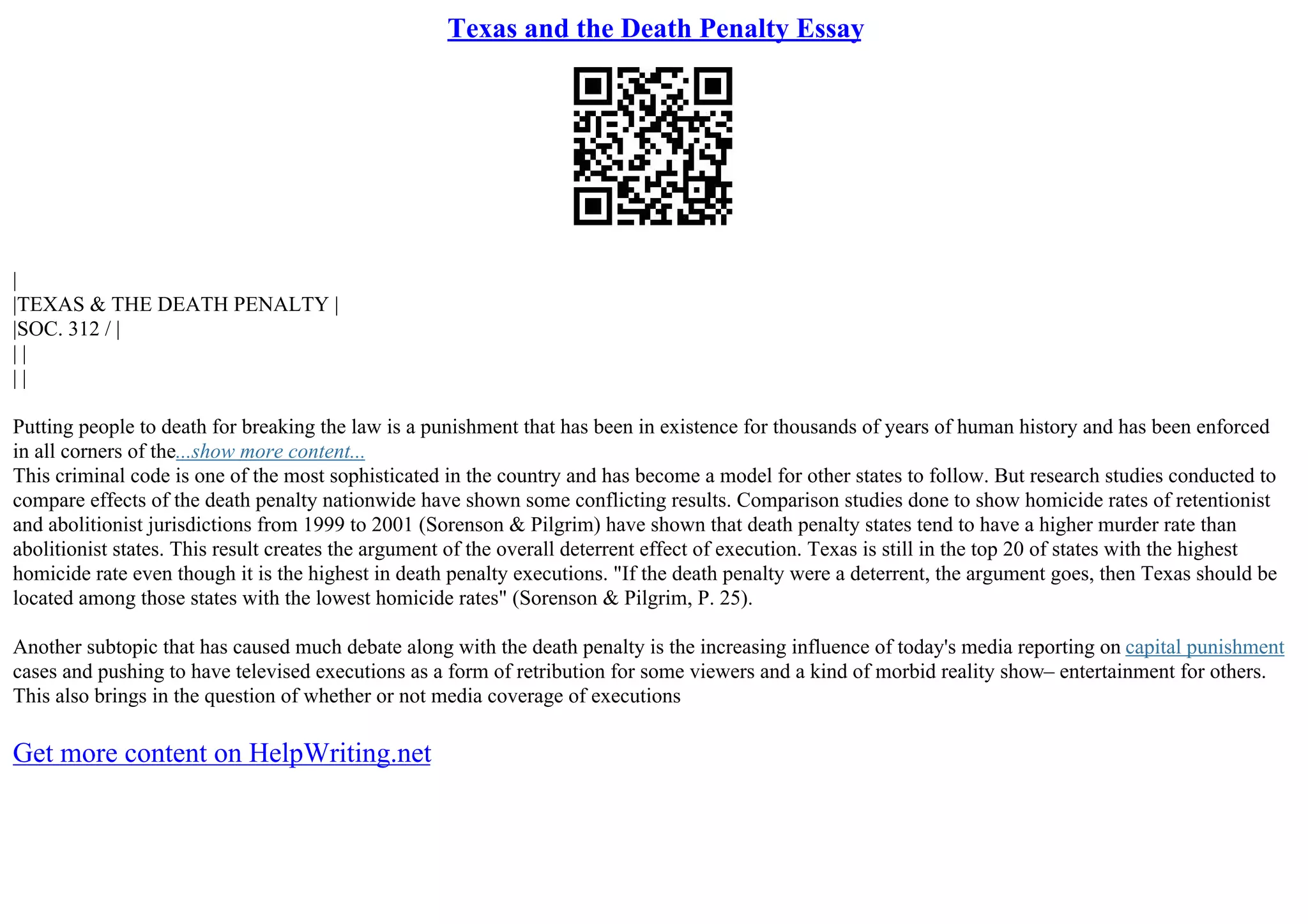 Texas And The Death Penalty Essay | PDF