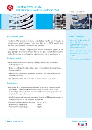 Texaco Texatherm HT 22 - Olio diatermico - Fornid | PDF | Physics | Science