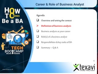 Career and Role of Business Analyst - Texavi Tech Bootcamp on How to be a BA - Texavi ...
