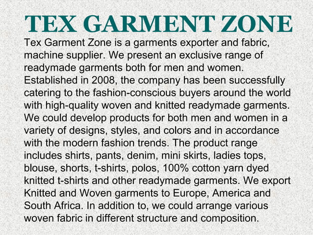 Tex Garment Zone | PPT | Needlework | Arts and Crafts
