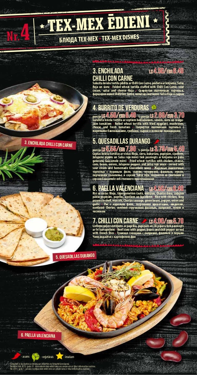 Tex mex menu