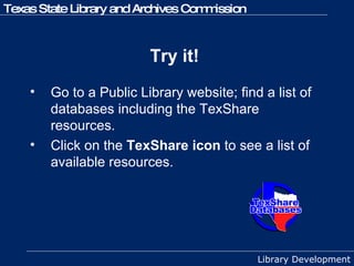TexShare Databases Basic Reference Lesson 1 | PPT | Search | Internet
