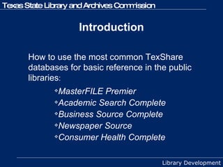 TexShare Databases Basic Reference Lesson 1 | PPT | Search | Internet